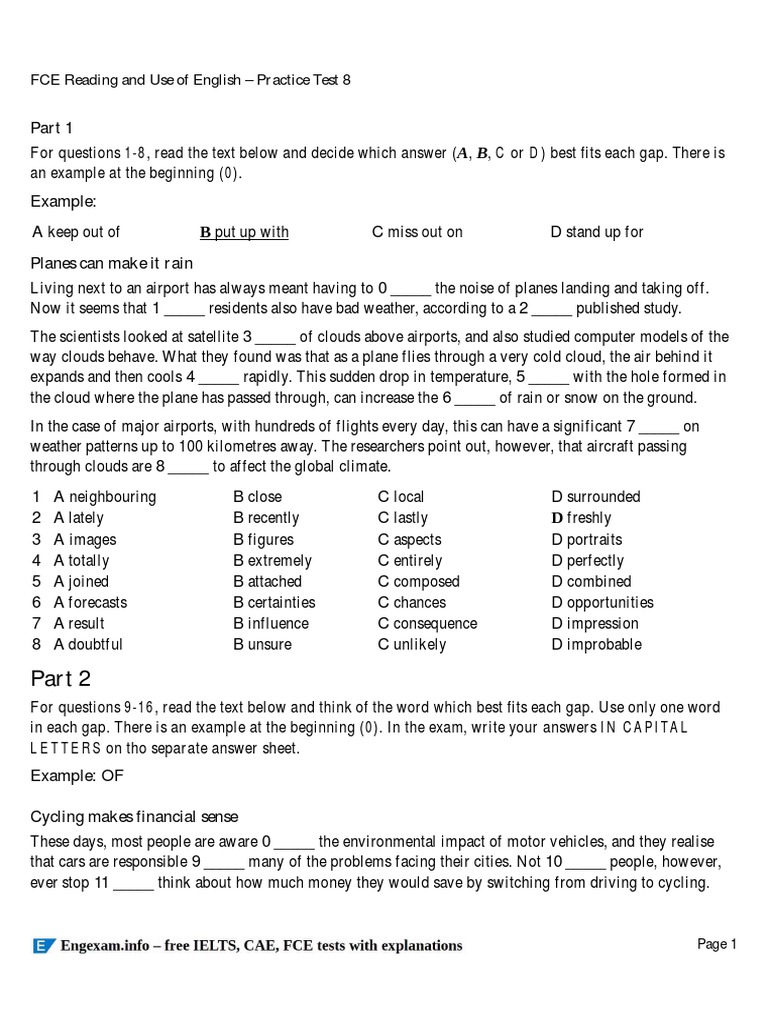 FCE - Practice Test 8 | PDF
