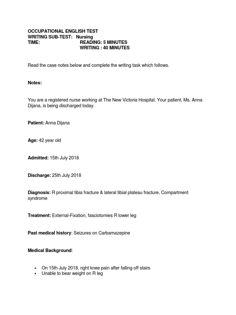 OET Nursing Discharge Letter Task | PDF