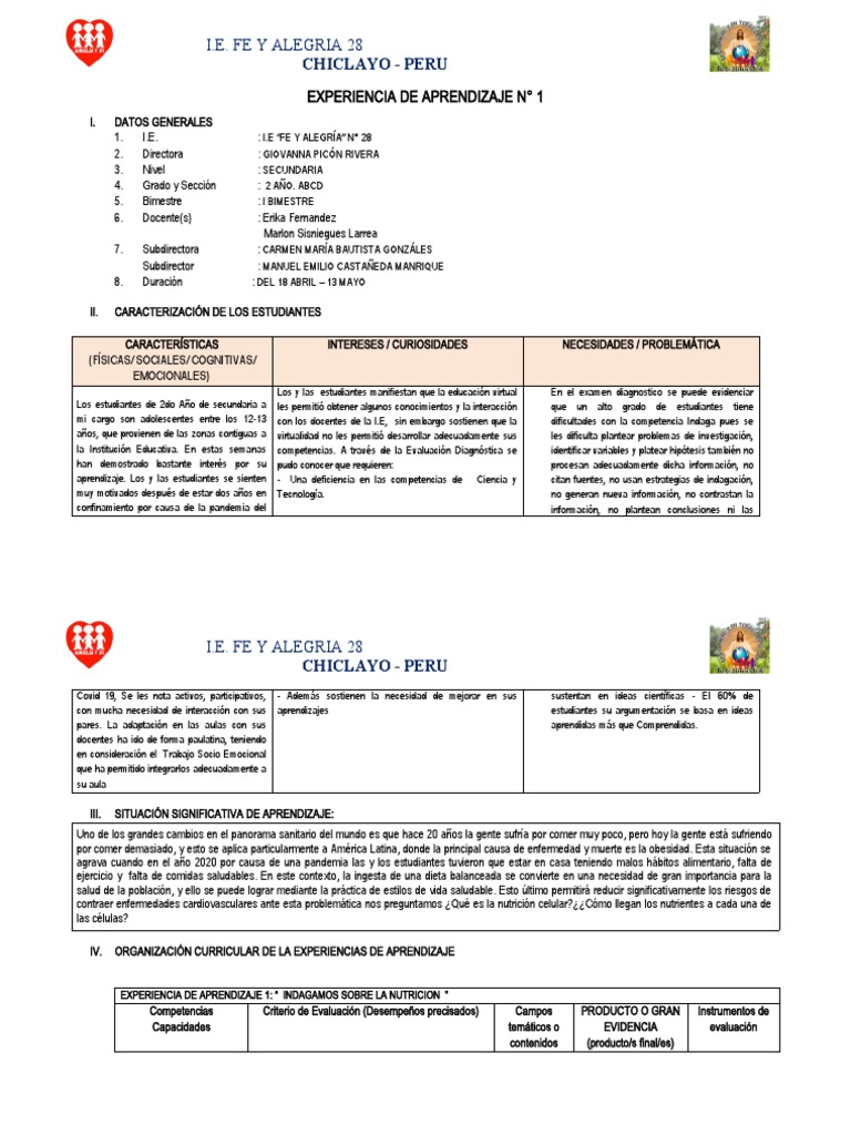 Experiencia De Aprendizaje 2do Sec 1 Pdf Entorno Natural Aprendizaje