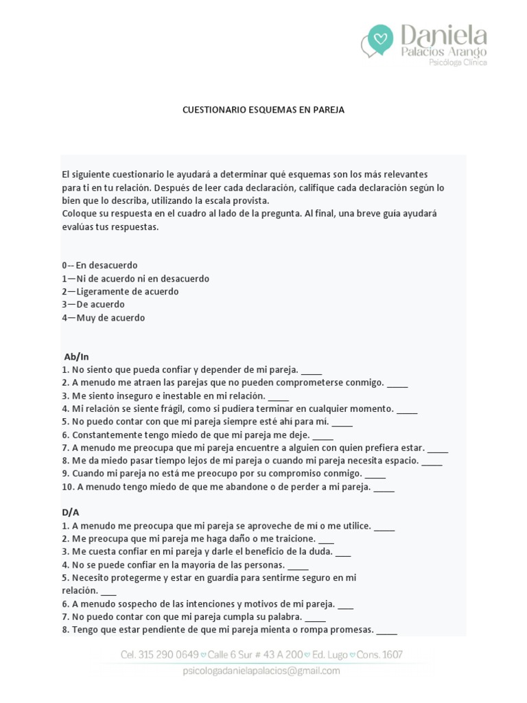 Cuestionario Esquemas en Pareja | PDF
