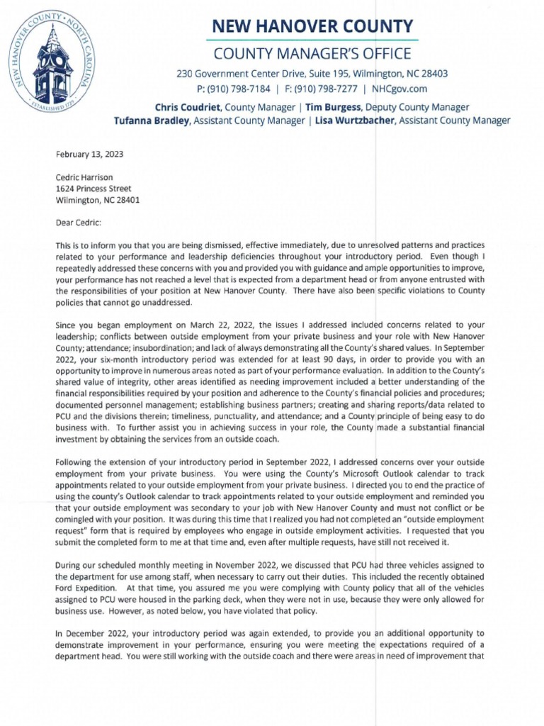 Dismissal Letter To Cedric Harrison | PDF