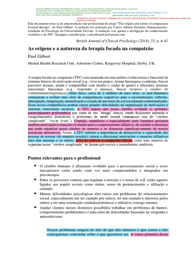 Terapia Focada Na Compaixao - Gilbert - 2014 | PDF | Emoções | Motivacional