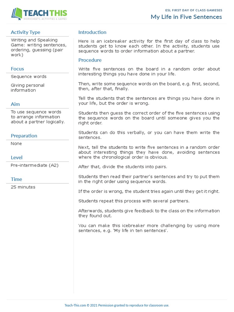 My Life in Five Sentences | PDF | Cognitive Science | Cognition