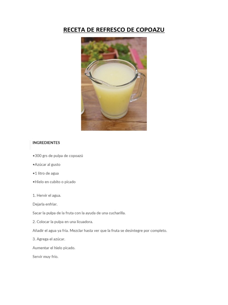 Receta de Refresco de Copoazu | PDF Receta de Refresco de Copoazu | PDF