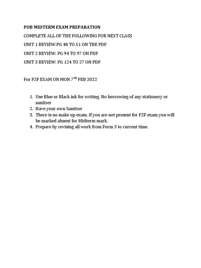Pob Midterm Exam Preparation | PDF