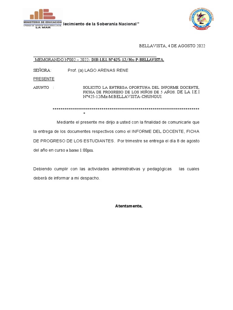 Modelo Memorando 2023 | PDF Modelo Memorando 2023 | PDF