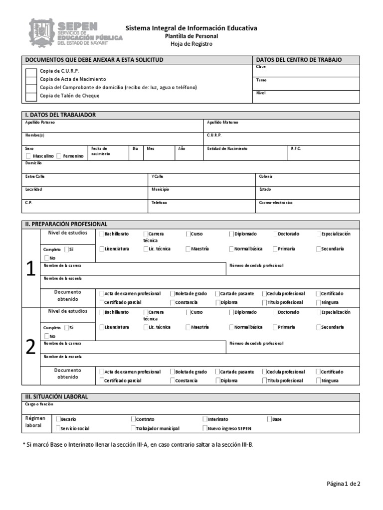 Formato de Registro de Personal Educativo | PDF | Educación Secundaria ...
