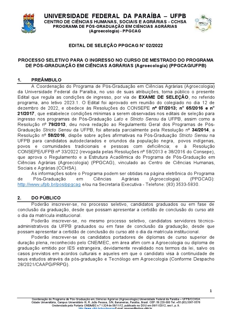 Edital 02 2022 - Seleo Mestrado Ppgcag Aps PT | PDF | Pós-graduação ...