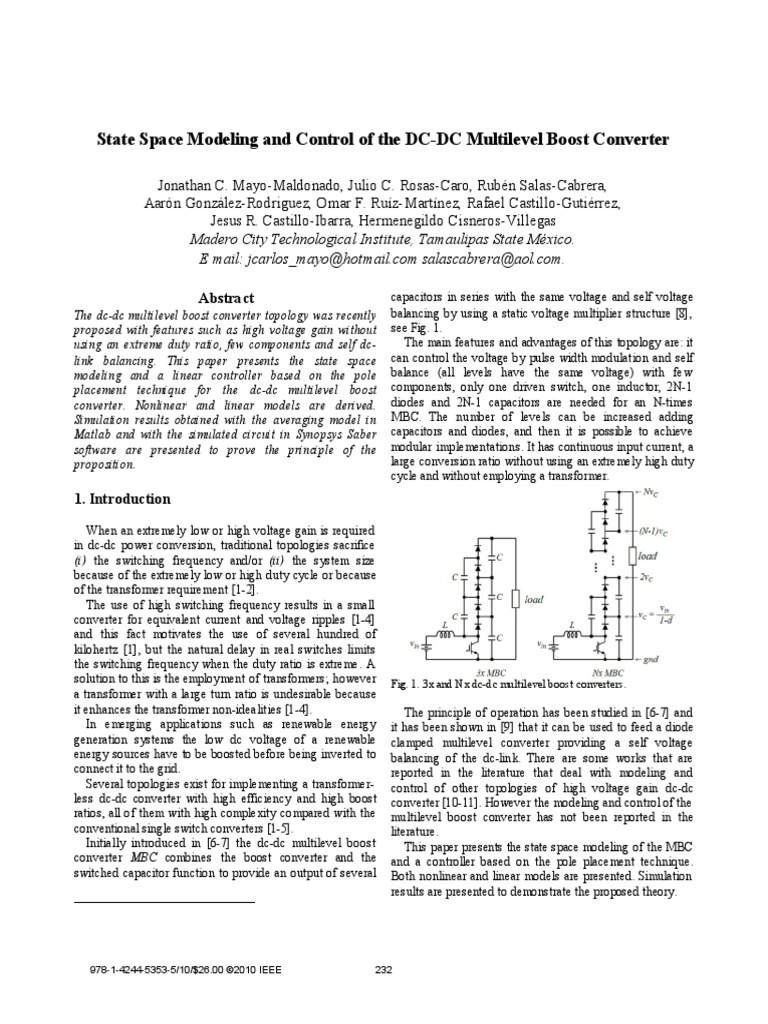 State Space Modeling And Control Of The Dc Dc Multilevel Boost