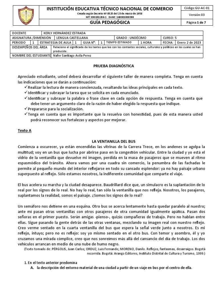 11 - Prueba Diagnostica Español - p1 | PDF | Globalización | Tecnología ...