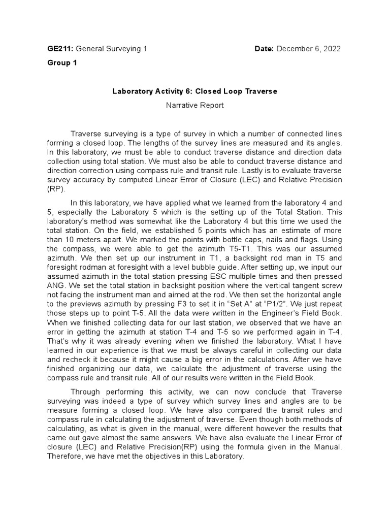 Lab 6 Closed Loop Traverse | PDF