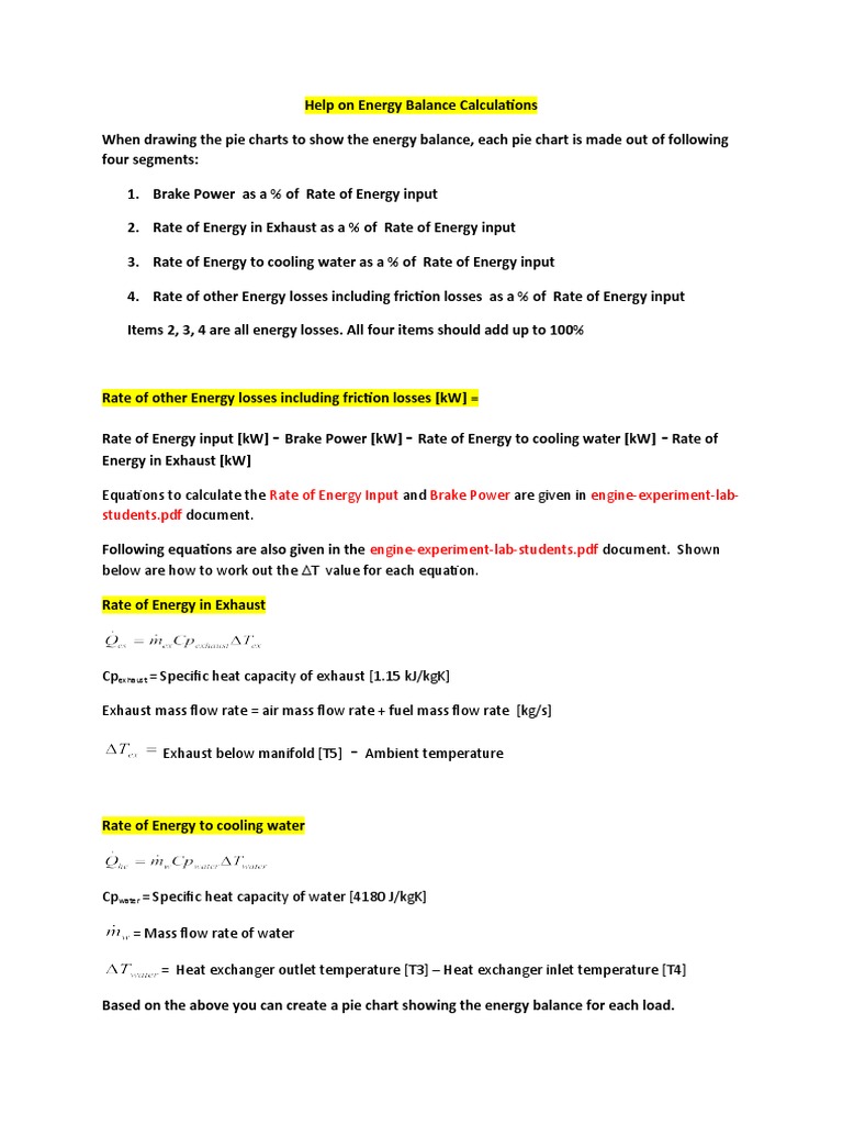 Help On Energy Balance Calculations-Rev. 1 | PDF