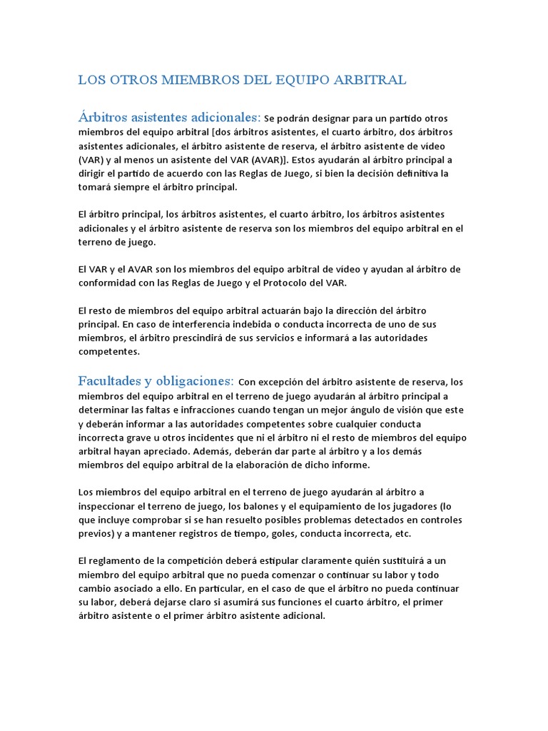 Los Otros Miembros Del Equipo Arbitral | PDF | Árbitro | Deportes
