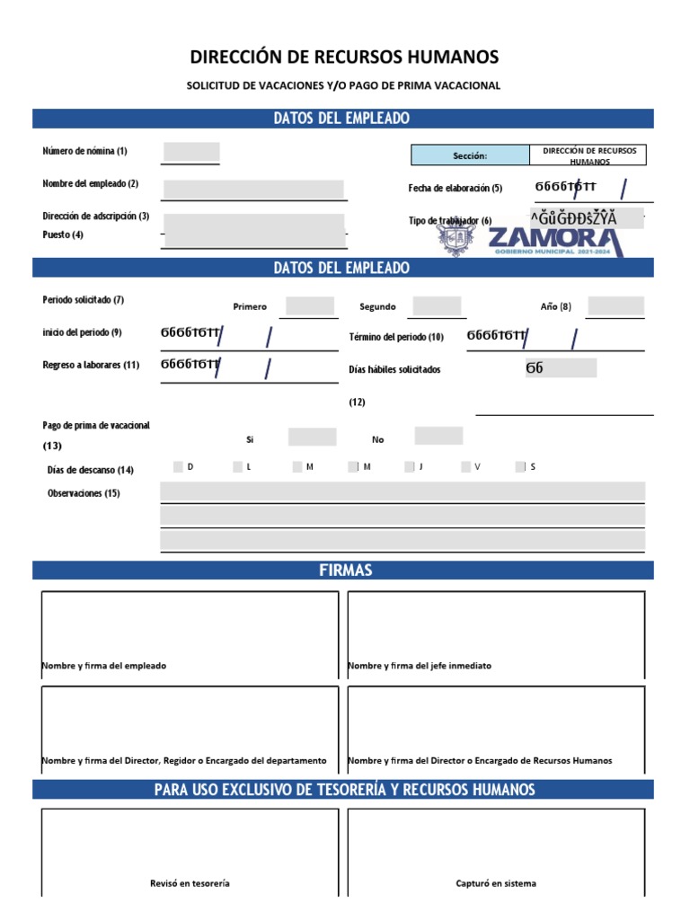Formato de Solicitud de Vacaciones Editable | PDF | Gestión de recursos ...