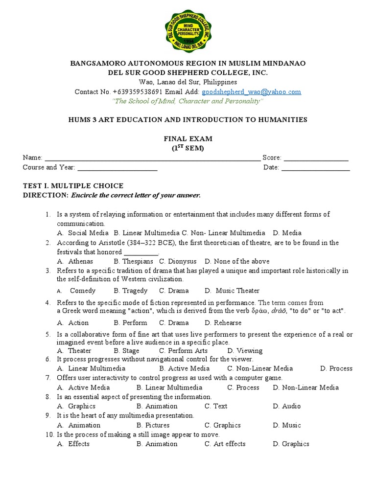 Art Education Final Exam | PDF | Multimedia | Theatre
