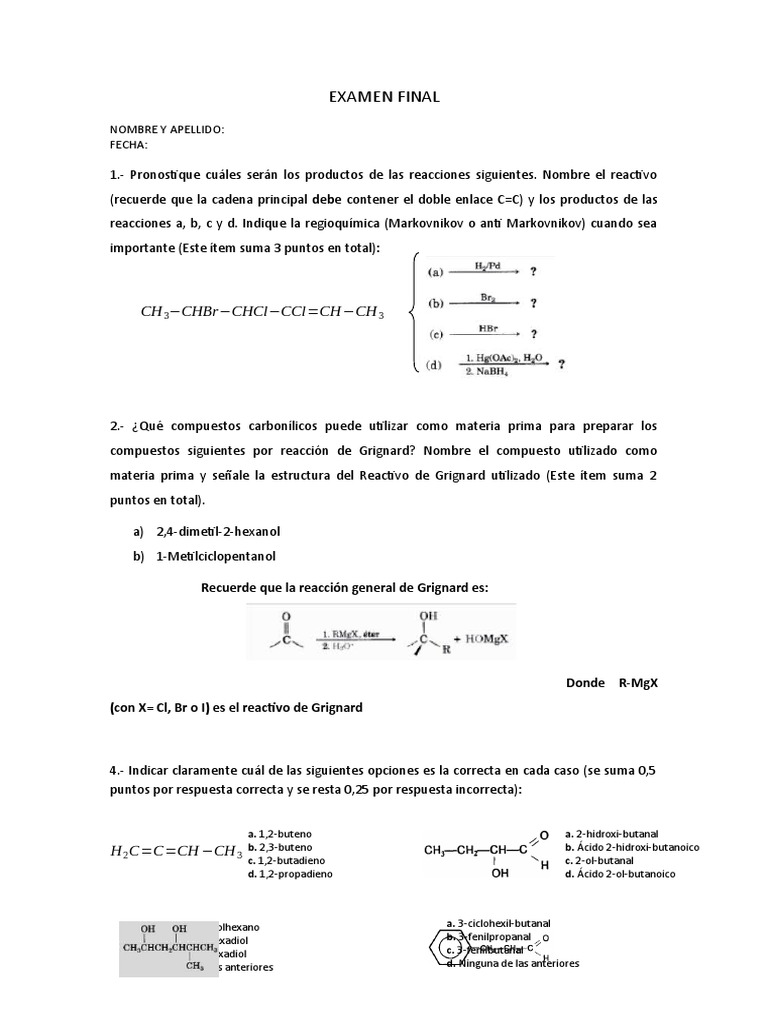 Examen Final - Quimica | PDF