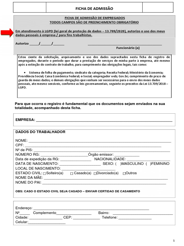 Ficha de Admissao LGPD Atualizado | PDF