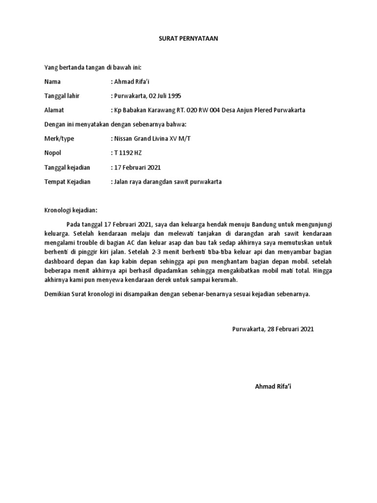 Surat Pernyataan Kerusakan Kendaraan | PDF
