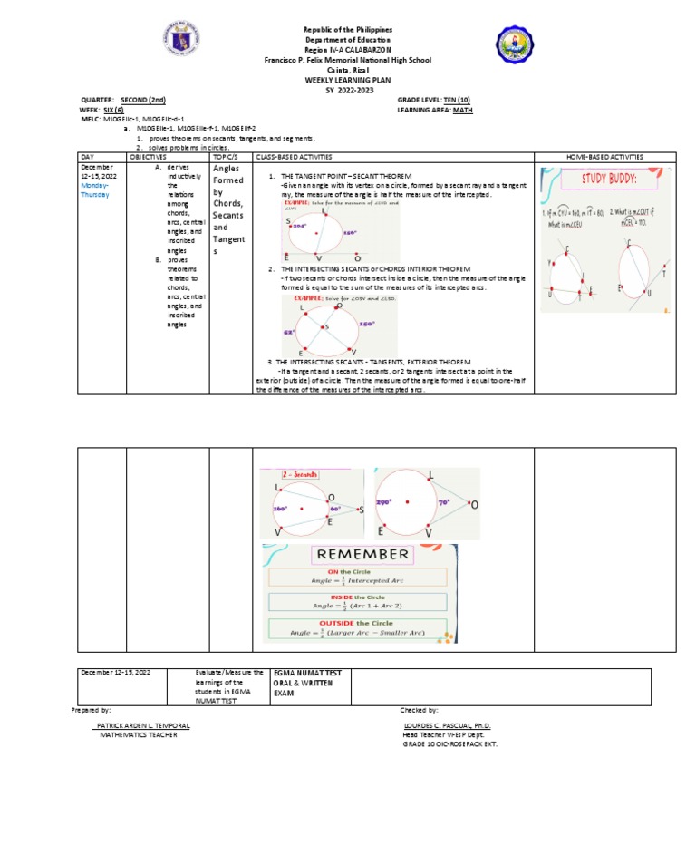 Week 6-Q2-Theorems On Secant | PDF | Trigonometric Functions | Circle