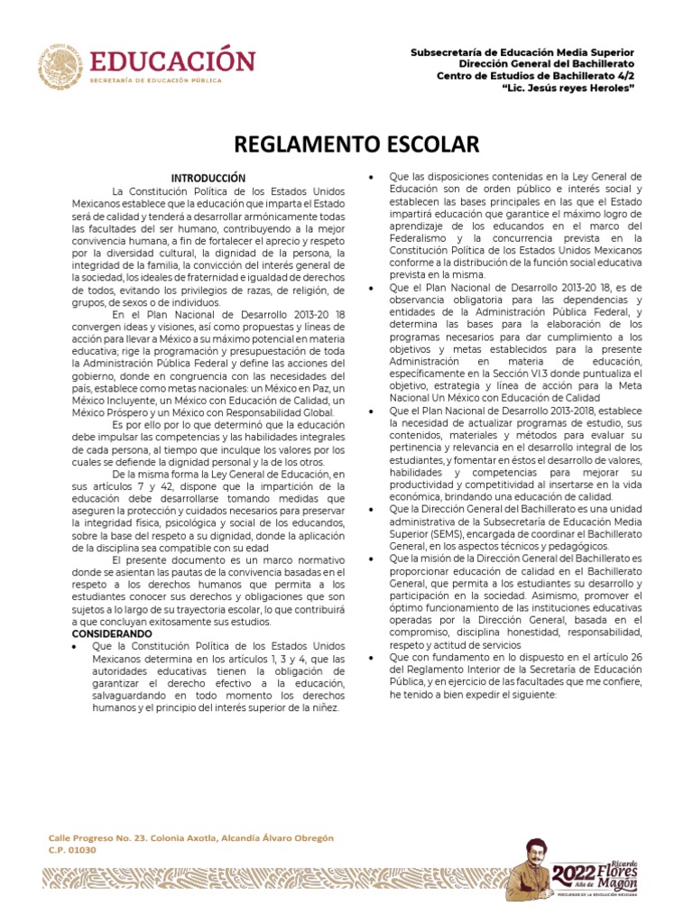 Reglamento Escolar | PDF | México | Regulación