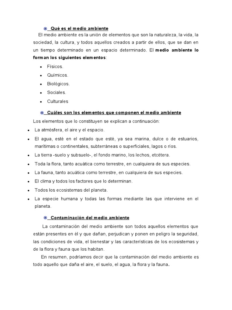 Definición del medio ambiente y sus elementos constituyentes | PDF