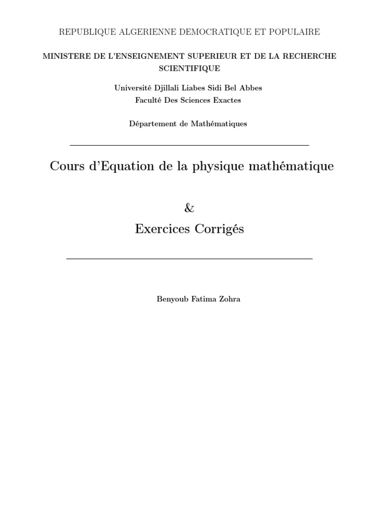 Polycopie Benyoub 2 | PDF | Équations | Équation aux dérivées partielles
