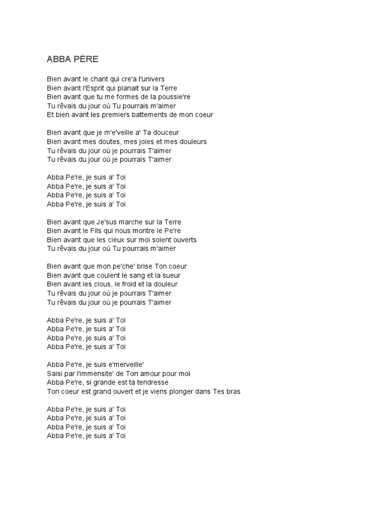 Paroles du chant "Abba Père" | PDF | Art | Religion et spiritualité
