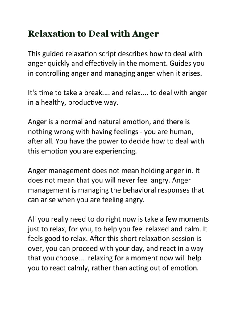Relaxation To Deal With Anger | PDF | Anger | Relaxation (Psychology)