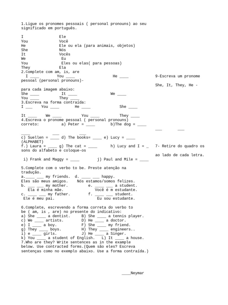 Exerc 6º Ano Verbo To Be | PDF