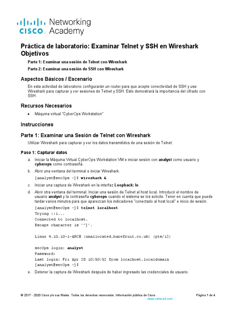 21.2.12 Lab - Examining Telnet and SSH in Wireshark | Descargar gratis ... 21.2.12 Lab - Examining Telnet and SSH in Wireshark | Descargar gratis ...