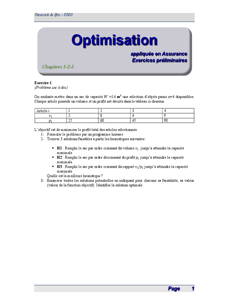 Problèmes d'optimisation et heuristiques | PDF | Optimisation linéaire | Matrice (Mathématiques)