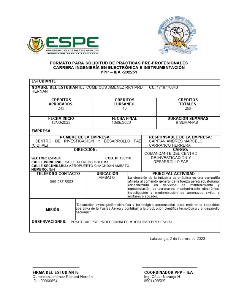 PPP Solicitud Cumbicos Richard 202251 | PDF | Transporte | Aeronave