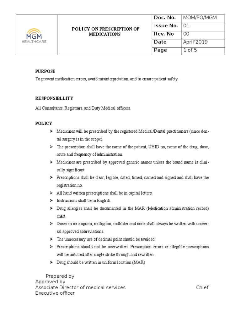 Prescription Policy Guidelines | PDF