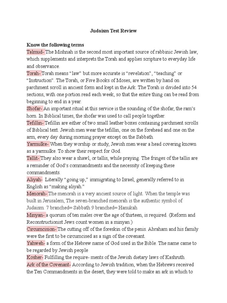 Judaism Test Review Title | PDF | Torah | Jewish Holidays