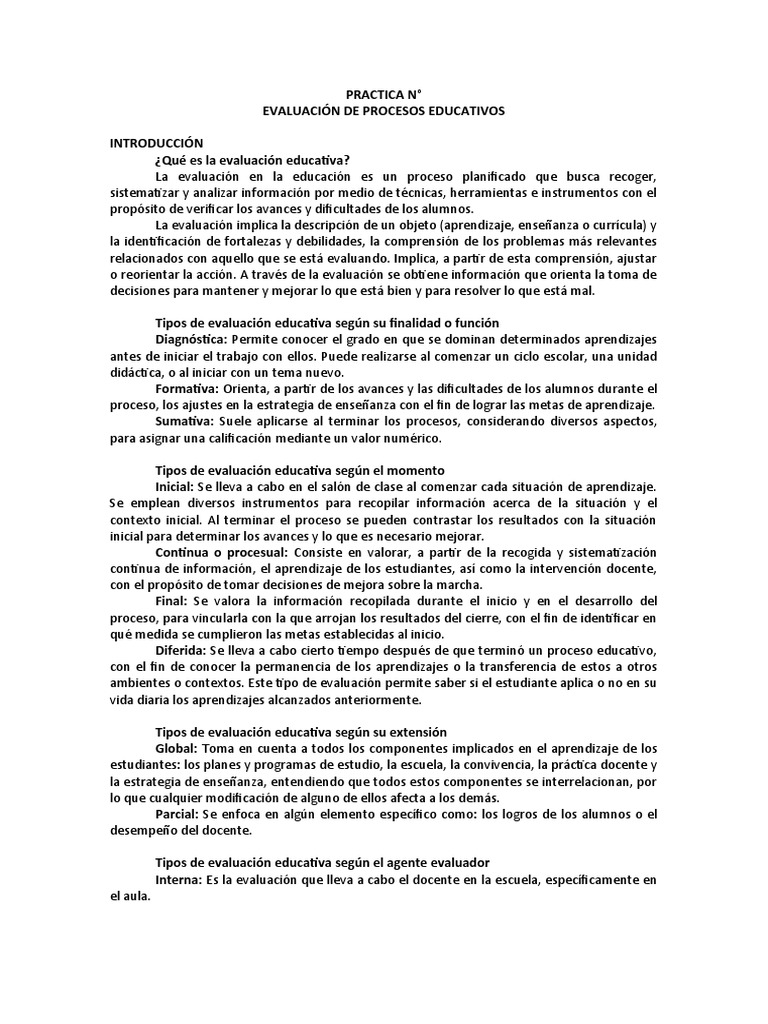 Practica 6 Evaluacion de Procesos Educativos | PDF Practica 6 Evaluacion de Procesos Educativos | PDF