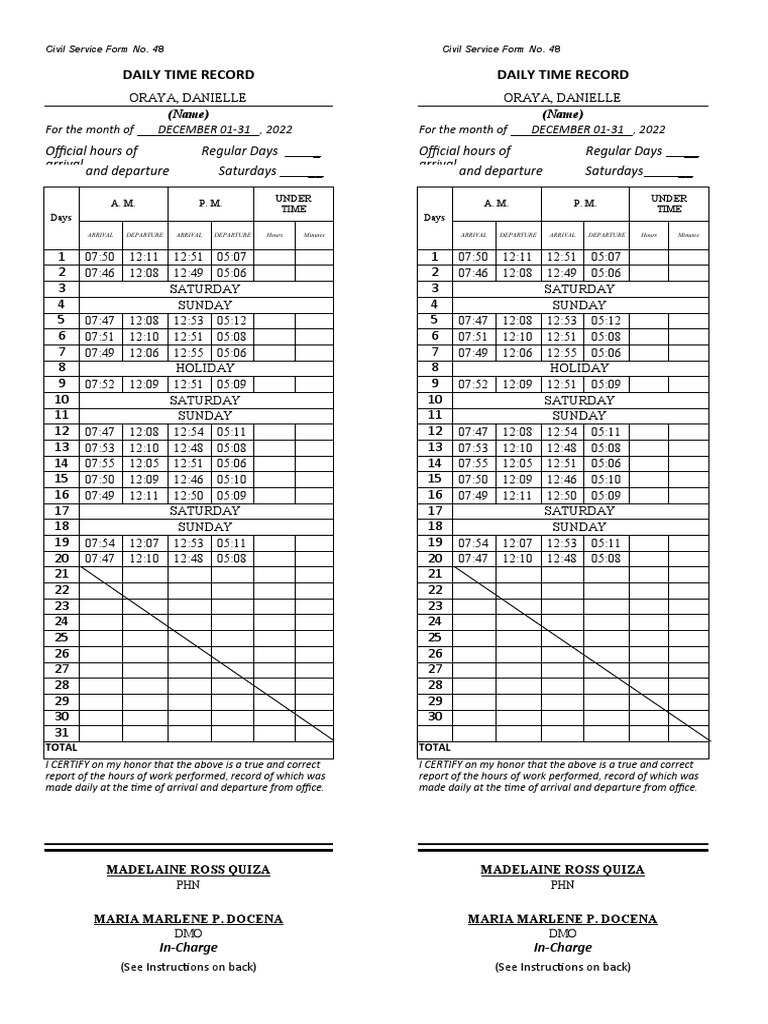 Daily Time Record Daily Time Record | PDF