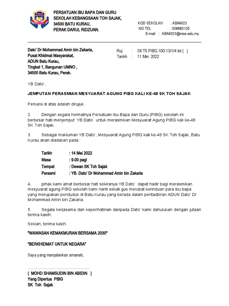 Jemputan Perasmian Mesyuarat PIBG | PDF