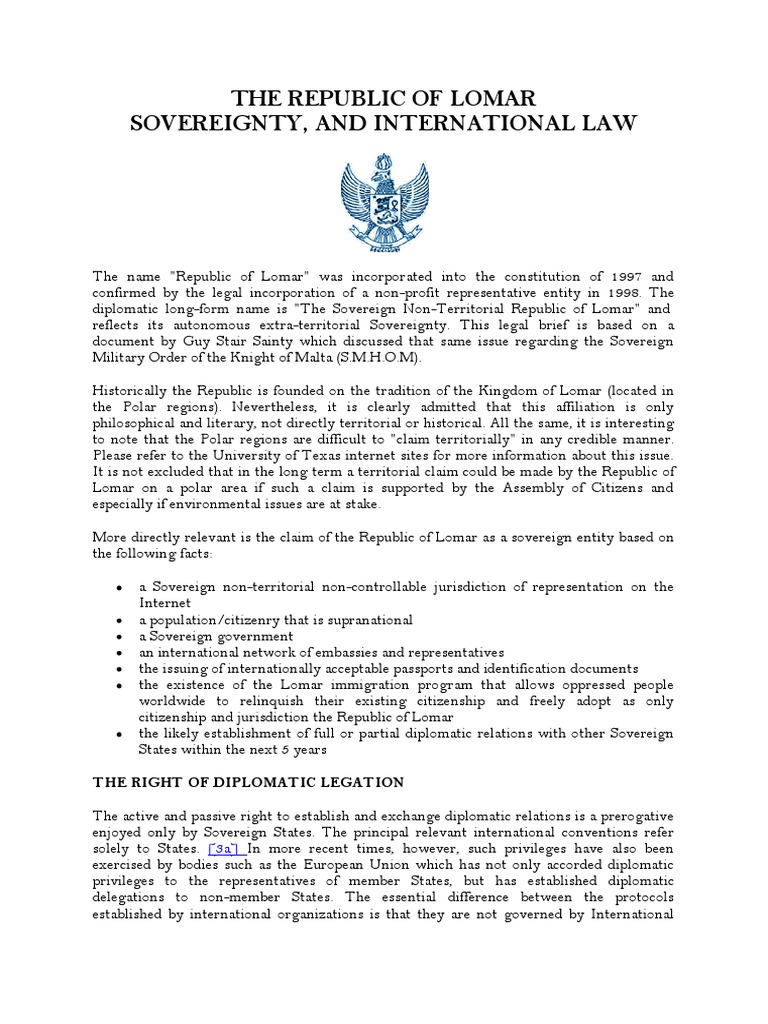 The Republic of LOMAR Sovereignty and International Law | PDF ...