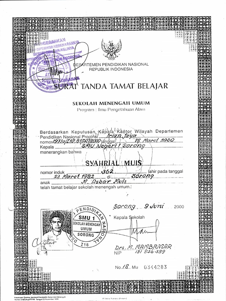 Ijasah Smu 1 Sorong | PDF