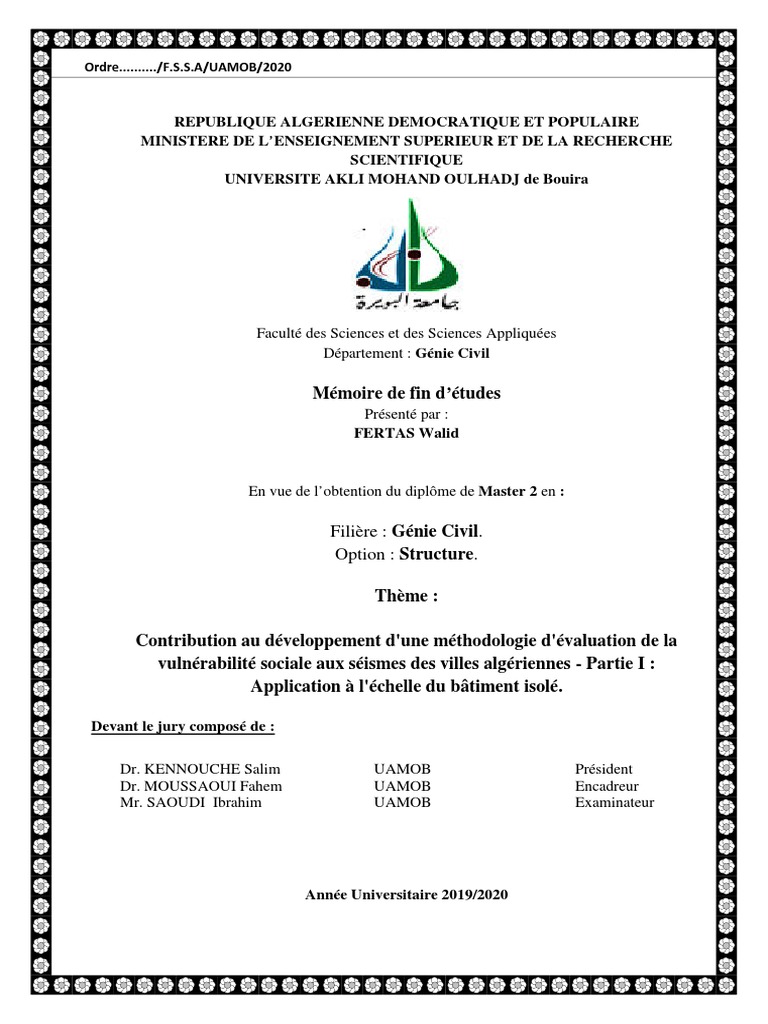 Mémoire FERTAS Walid Master 2 Génie Civil | PDF | Risque | Vulnérabilité (sécurité)