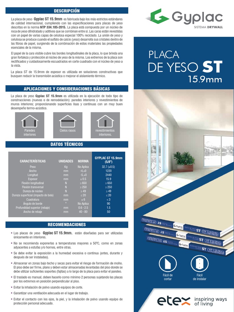 FT Gyplac ST 15.9mm | PDF | Paneles de yeso | Ingeniería de Edificación