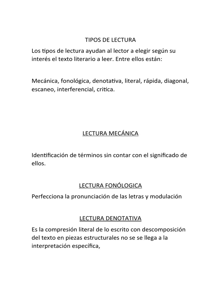 Tipos de Lectura | PDF