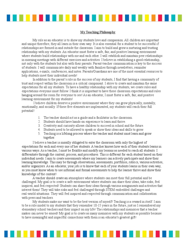 My Philosophy of Education | PDF | Teachers | Educational Assessment