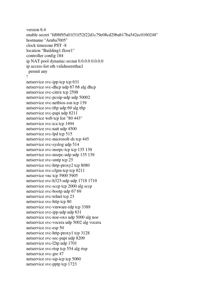 Aruba 7005 NAD Config | PDF | Internet Protocols | Internet Protocol Suite