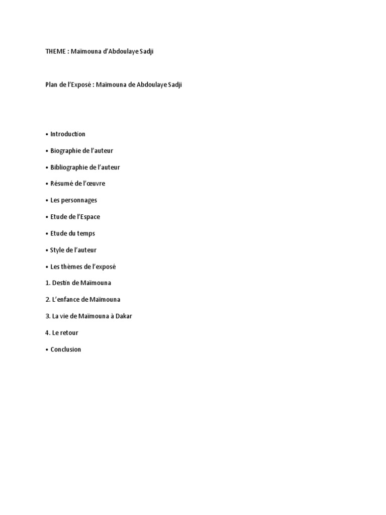 Analyse du roman Maïmouna de Sadji | PDF