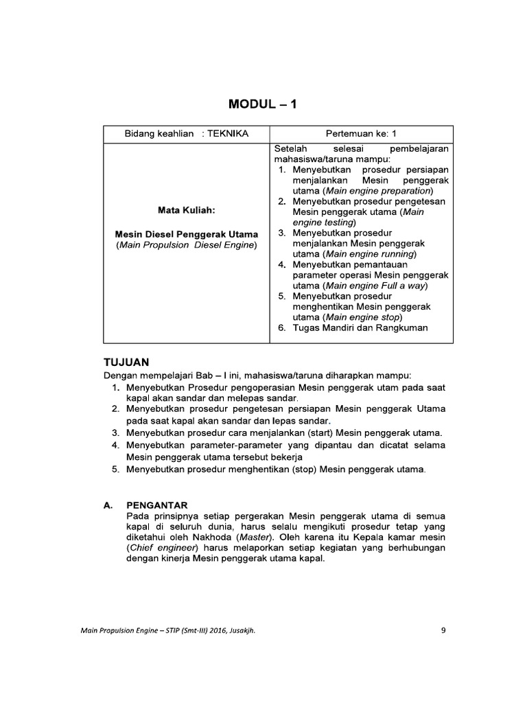 MODUL-1 (Mesin Diesel Penggerak Utama Kapal) | PDF