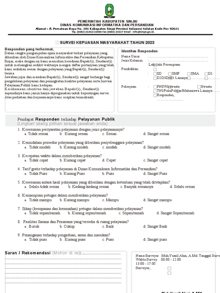 Kuisioner SKM 2023 | PDF