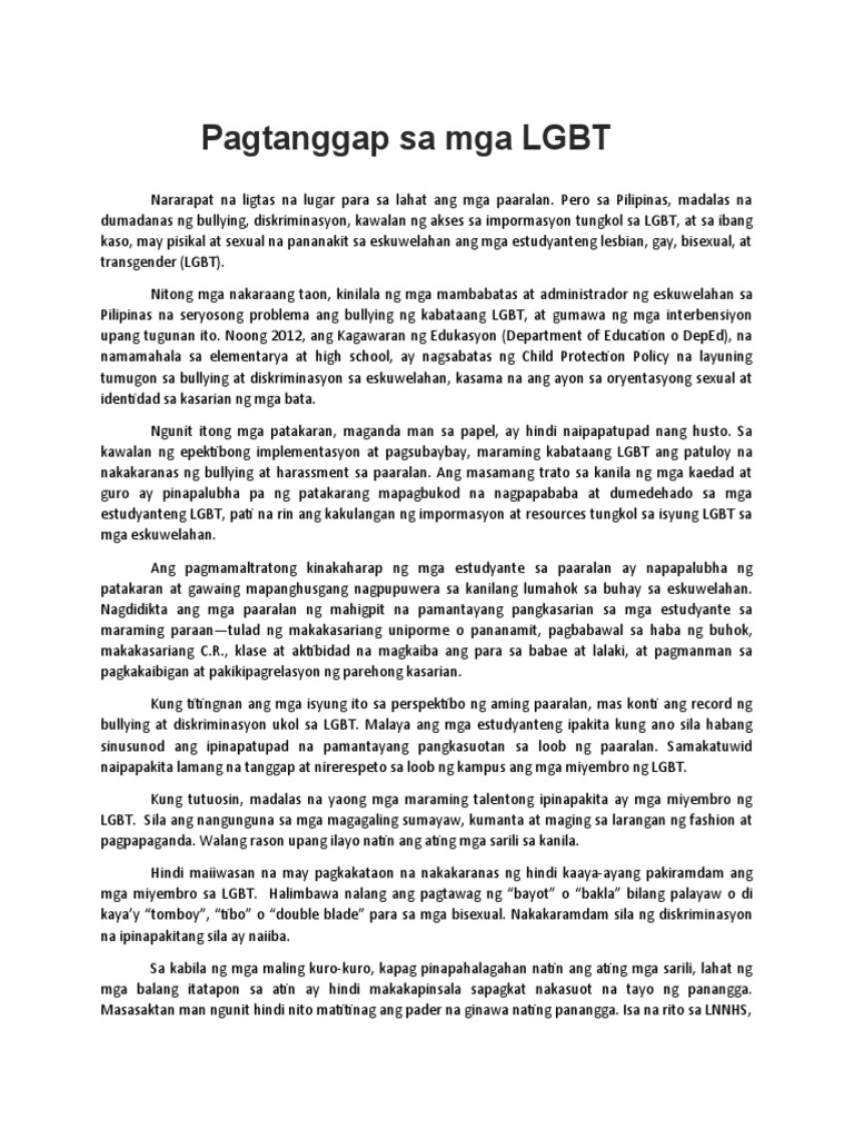 Pagtanggap Sa Mga LGBT | PDF