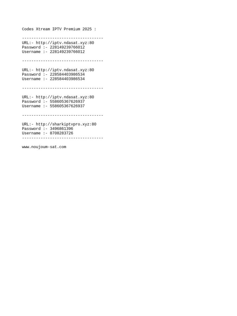 Codes Xtream IPTV Premium 2025 | PDF