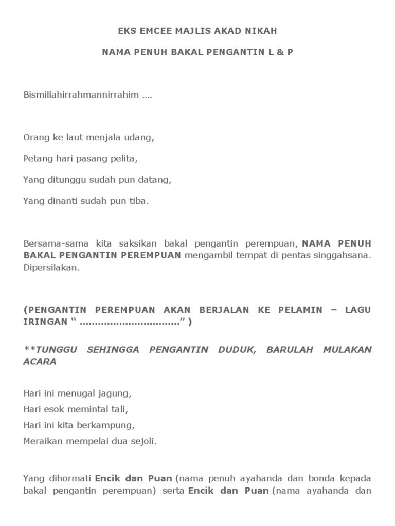 Eks Emcee Majlis Akad Nikah | PDF